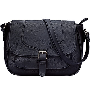 KKXIU Small Lightweight Crossbody Purses for Women Saddle Vintage Vagen Leather Shoulder Handbags (A-Black)