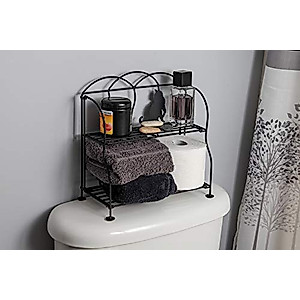 Lily's Home Cat Lovers Black Metal Countertop Wire Shelf Rack, Great for Household Items, Kitchen Organizer, Bathroom Storage and More. Foldable. 2-Tier