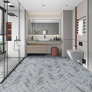 CHIHUT 6"x36" Waterproof Vinyl Flooring Planks Blue Peel and Stick Vinyl Flooring Self Adhesive Wood Grain Vinyl Floor Tile for Bathroom Kitchen RV DIY Flooring 16 Pack Laminate Flooring Planks