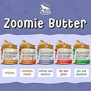 Zoomie Butter Stress & Anxiety Dog Peanut Butter Squeeze Supplement, All Natural Calming Dog Treat. Human Grade & Safe Puppy Food, Passion Flower for Separation Anxiety, Behavior Aid, USA Grown & Made