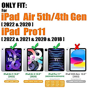 iPad Air 5th/4th Generation/Pro 11 (4th/3rd/2nd) Case, SEYMAC stock Full-Body Drop Protection Case with Screen Protector Pen Holder [360° Rotate Hand Strap/Stand] for iPad 10.9/11 Inch (Black)