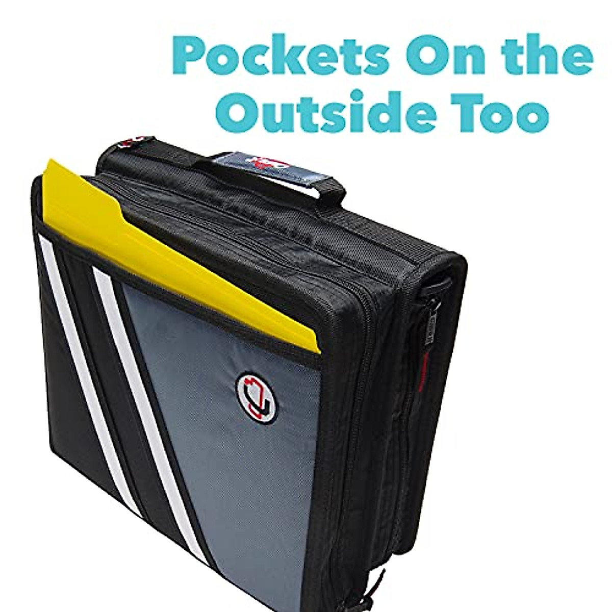 Case-it The Z Shape Zipper Binder - Two Binders in One - Double Sided 1.5 Inch D-Ring - Multiple Pockets - 500 Page Capacity - Comes with Shoulder Strap, Black Z-176