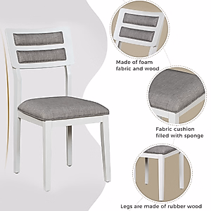 HZSSDTKJ 6-Piece Classic and Traditional Style Dining Set, Wooden Rectangular Table with 4 Upholstered Chairs & a Bench for 6 People for Dining Room Living Room Kitchen (White+Gray-01)