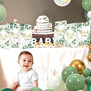 Levfla 24Pack Eucalyptus Greenery Spring Thank You Candy Bags with Stickers Sage Green Goodie Bags Neutral Baby Shower Bridal Shower Gift Paper Sack B-day Party Favor Ideas Decoration