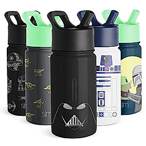 Simple Modern Star Wars Darth Vader Kids Water Bottle with Straw Lid | Insulated Stainless Steel Reusable Tumbler Gifts for School, Toddlers, Boys | Summit Collection | 14oz, Darth Vader