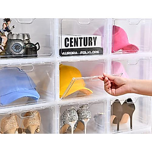 INSTY Hat Organizer Box for Baseball Caps, 4 Pack Plastic Hat Storage Containers, Clear Hat Box for Hat Display, Stackable Dust Proof Hat Rack With Magnetic Door, Easy to Assemble Hat Holder