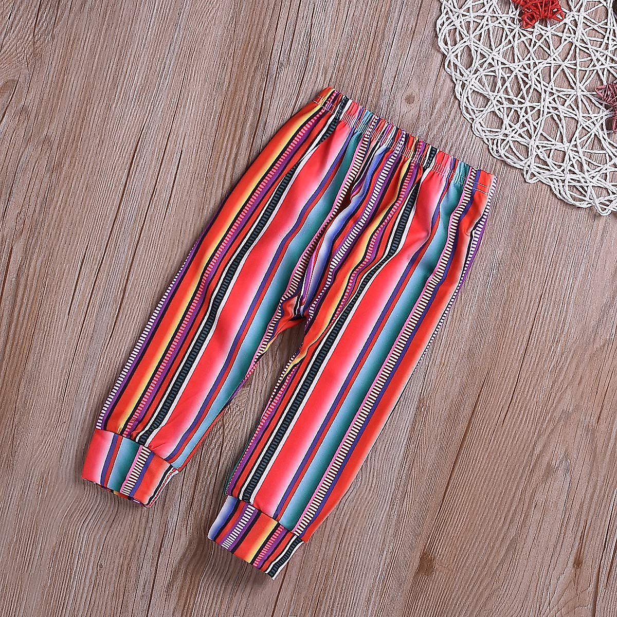 TROSJ 3Pcs Newborn Infant Baby Boy Girl Outfits Long Sleeve Letter Print Romper Tops +Rainbow Striped Pants + Headband Clothes Set (White, 6-12 months)