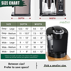 ANBOXIT Bamboo Appliance Slider, Sliding Tray for Coffee Maker, Kitchen Countertop Appliance Rolling Tray, Coffee Pot Slider Tray with Rubber Wheels, Wide - Small (10"D x 12"W)