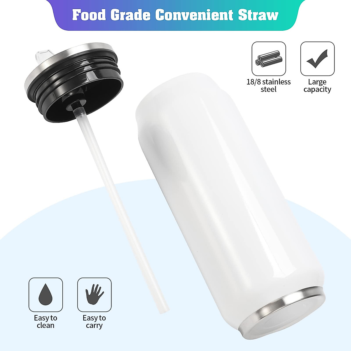 YOUKE OLA 12 Pack Sublimation Blank Can Shaped with Straw Lids 16oz White Double Walled Vacuum Insulated Stainless Steel Water Bottle for Sublimation Print