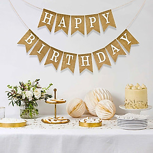 Anwyll Happy Birthday Banner,Burlap Birthday Banner Bunting,Pre-Strung Happy Birthday Party Decorations,Rustic Happy Birthday Banner Sign for Women Men Birthday Celebration Party Decor Indoor Outdoor