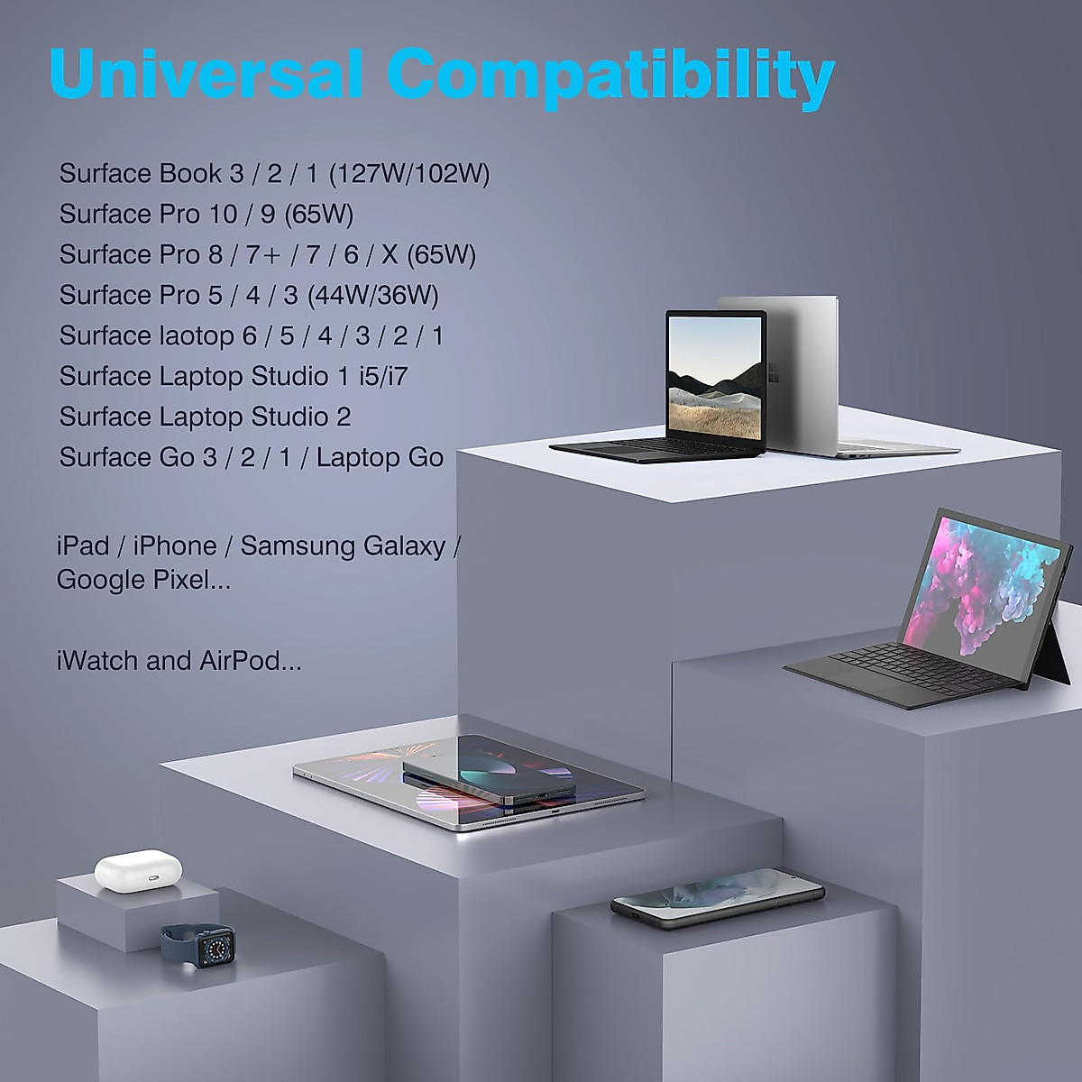 127W Microsoft Surface Book 3 Laptop Charger Also for 102W Surface Book 2, 1, Surface Laptop Studio 2, 1, Windows Surface Pro/Laptop/Go, 10FT Super Long Cable with Powerful Magnetic Plug and LED