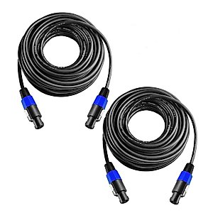 Yoico 2Pcs 25 Feet Professional Speakon to Speakon Cables Wire Speaker Audio Amplifier Cord 7mm with Twist Lock