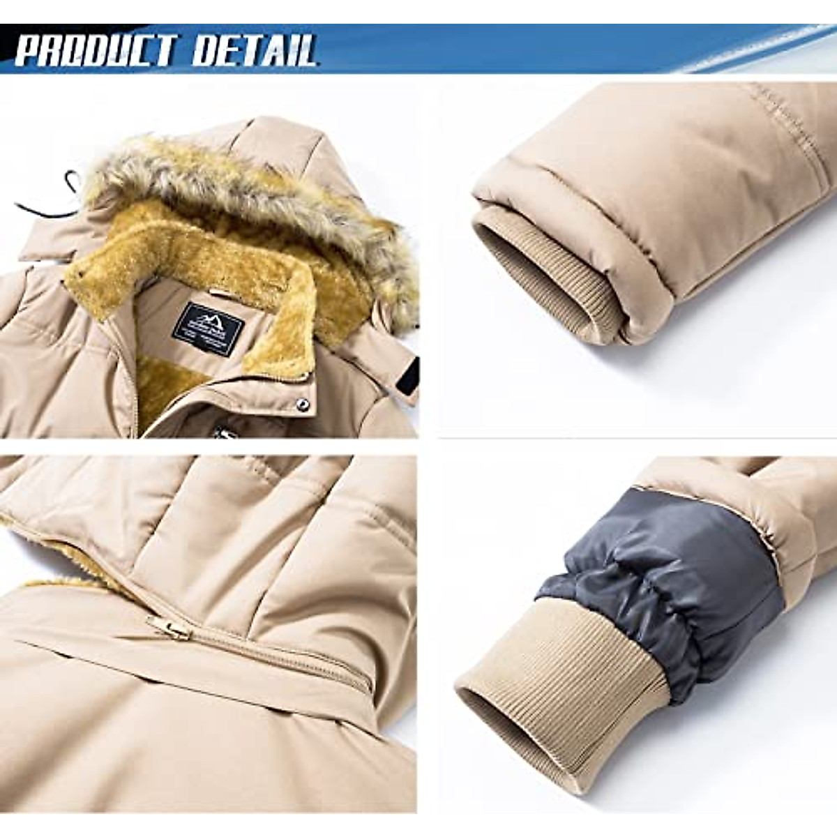 TACVASEN Men's Winter Jacket with Hood Water Repellent Windproof Fleece Parka Coat Black, M