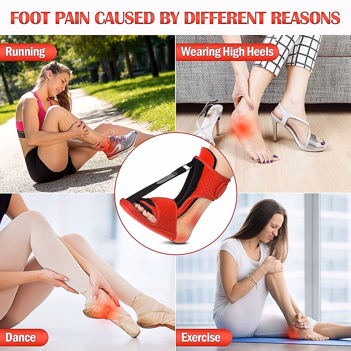 WXY Plantar Fasciitis Night Splint: 2023 Upgraded Plantar Fasciitis Brace - Dorsal Night Splint for Plantar Fasciitis Women Men - Plantar Fasciitis Relief Achilles Tendonitis Foot Drop Heel Pain Red 2