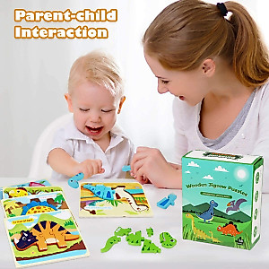 Aitbay Toddler Puzzles 6 Pack Dinosaur Wooden Puzzle for Toddler Kids 3 Year Old, Educational Toys for Preschool Kindergarten Boys and Girls