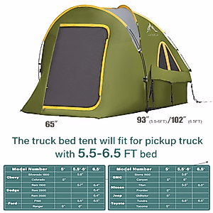 GoHimal Pickup Truck Tent, Waterproof PU2000mm Double Layer for 5.5-6.0 FT Truck Bed, Portable Bed Tent for Camping, Green