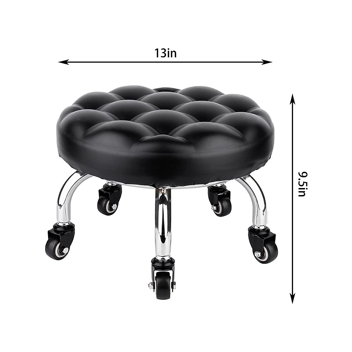OBMMIRAO Pedicure Stool Low Roller Seat Wheel Stool,Swivel Stool Round Stool with Wheels, Black Low Chair with Wheels,PU Leather (Black StyleB)