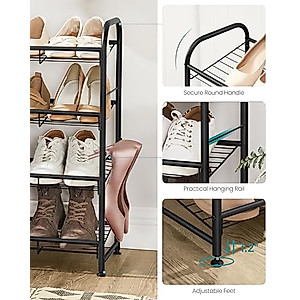 SONGMICS Stackable Shoe Rack, 4 Tier Metal Shoes Rack Storage Shelf, Holds up to 20 Pairs Shoes, Adjustable Slanted Shelves Shoe Tower Organizer for Closet Entryway Small Spaces, Black