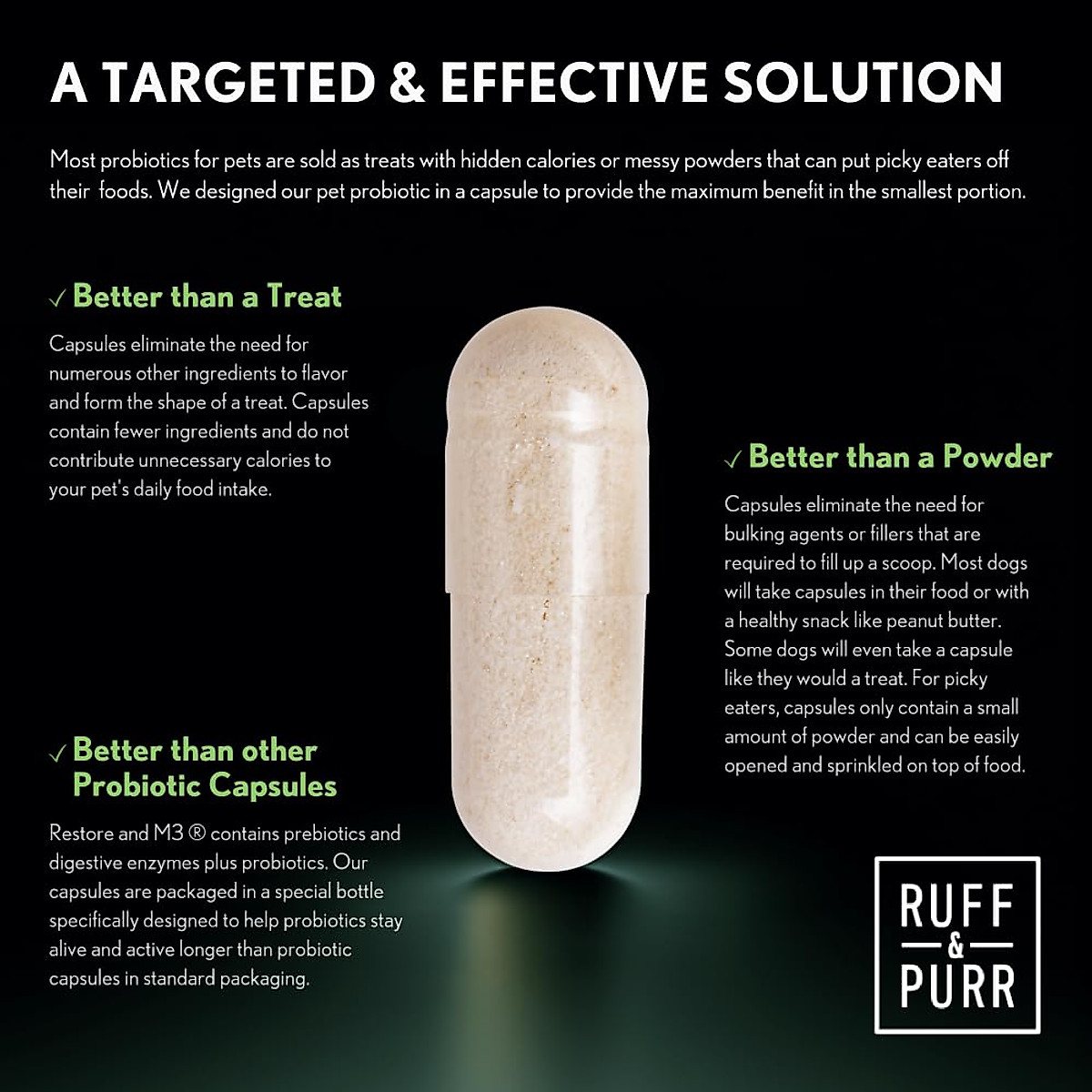 Ruff & Purr Probiotics for Dogs – Multi-Strain Probiotics and Prebiotics for Gut Health, Immune Support, Healthy Skin and Coat – Clinically Studied DE111 & PreforPro – 60 Easy to Give Capsules