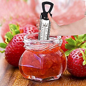 Candy Thermometer Deep Fry/Jam/Sugar/Syrup/Jelly Thermometer with Hanging Hook & Pot Clip Stainless Steel Cooking Thermometer Food Thermometer Quick Reference Temperature Guide,Black