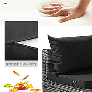 PATIOJOY 7-Piece Patio Furniture Set, Outdoor Sectional PE Rattan Sofa Set with Cushions and Tempered Glass Coffee Table, All-Weather Conversation Set for Backyard (Black)