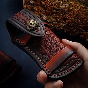 Pocket Knife Sheath,Leather Folding Pouch for 4'' Trapper Knife,Small (Lion head), Brown