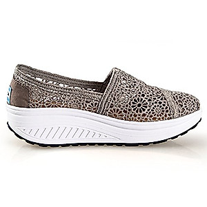 Bill&Candy Women's Mesh Slip-On Platform Toning Shoes Crochet Fitness Work Out Sneaker Dark Grey