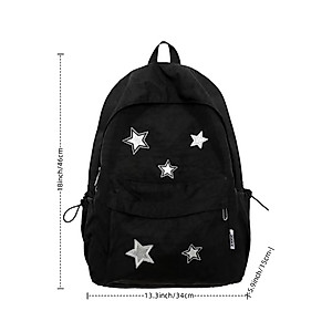 Kawaii Backpack with Cute Accessories Simple Modern Star Pattern Backpack Big Capacity Backpack (Black)