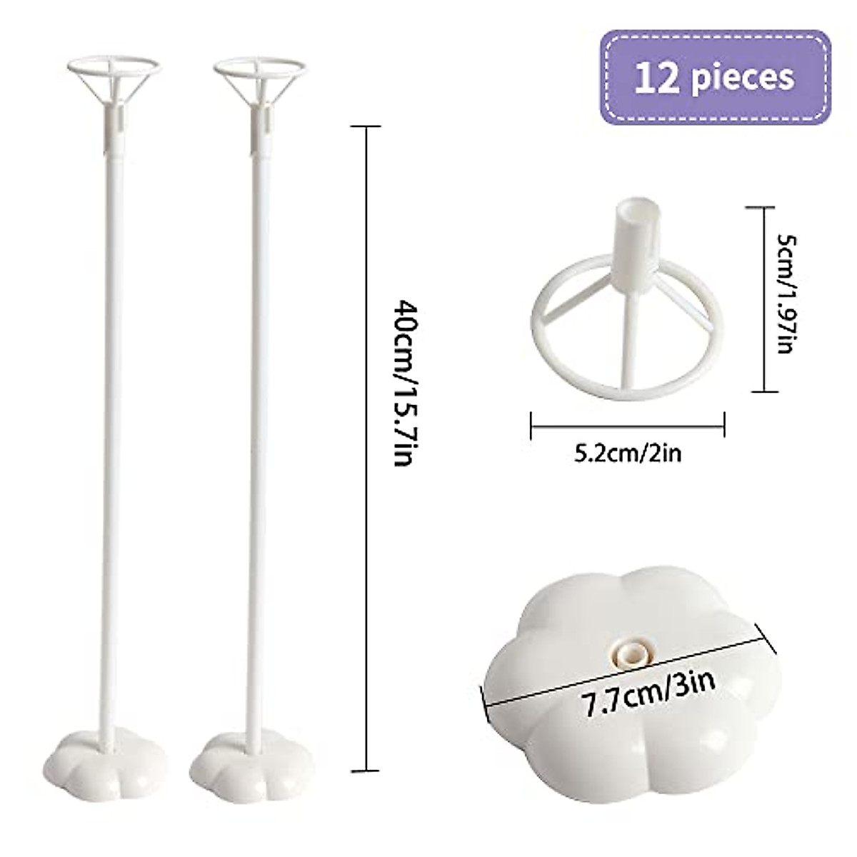 SBYURE Balloon Stick Stand - 12 Sets Balloon Cup with Stick and Flower Base Table Desktop Support Holder for Wedding Birthday Party Supplies,White