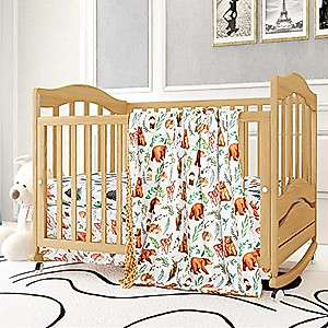 Jola's House 3 Piece Baby Crib Bedding Set Woodland Soft Bean Dot Neutral Unisex Nursery Bedding Set for Boys or Fitted Girls Crib Sheet Blanket and Crib Skirt
