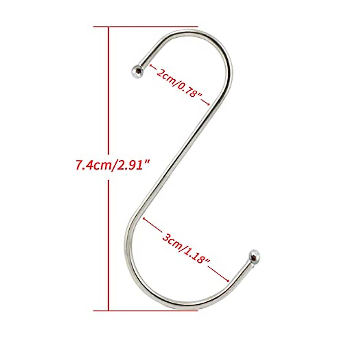 WKTRSM 20 Pack 3 Inches S Shaped Hooks Heavy-Duty Stainless Steel Metal Hangers Hanging Hooks Pan Pot Holder Rack Hooks for Kitchenware Pots Utensils Clothes Bags Towels Plants