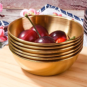 LMRLCS 6pcs Stainless Steel Soy Sauce Dishes, Round Seasoning Dishes, Sushi Dipping Saucers Bowl Mini Appetizer (Gold)