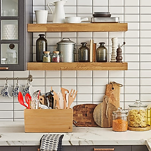 SAUNNIHEN Large Bamboo Utensil Holder for Kitchen Counter, 3 Compartments Cooking Farmhouse Utensil Holder for Countertop, Detachable Utensil Caddy Crock Organizer for Farmhouse Kitchen