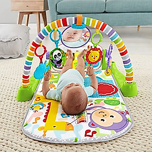 Fisher-Price Baby Playmat Deluxe Kick & Play Piano Gym & Maracas With Smart Stages Learning Content, 5 Linkable Toys & 2 Soft Rattles [Amazon Exclusive]
