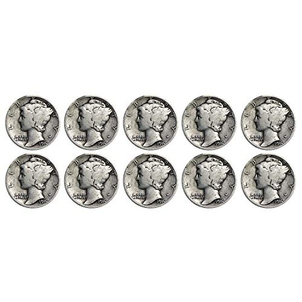 $1 Face Silver Mercury Dimes 1916-1945 Fine