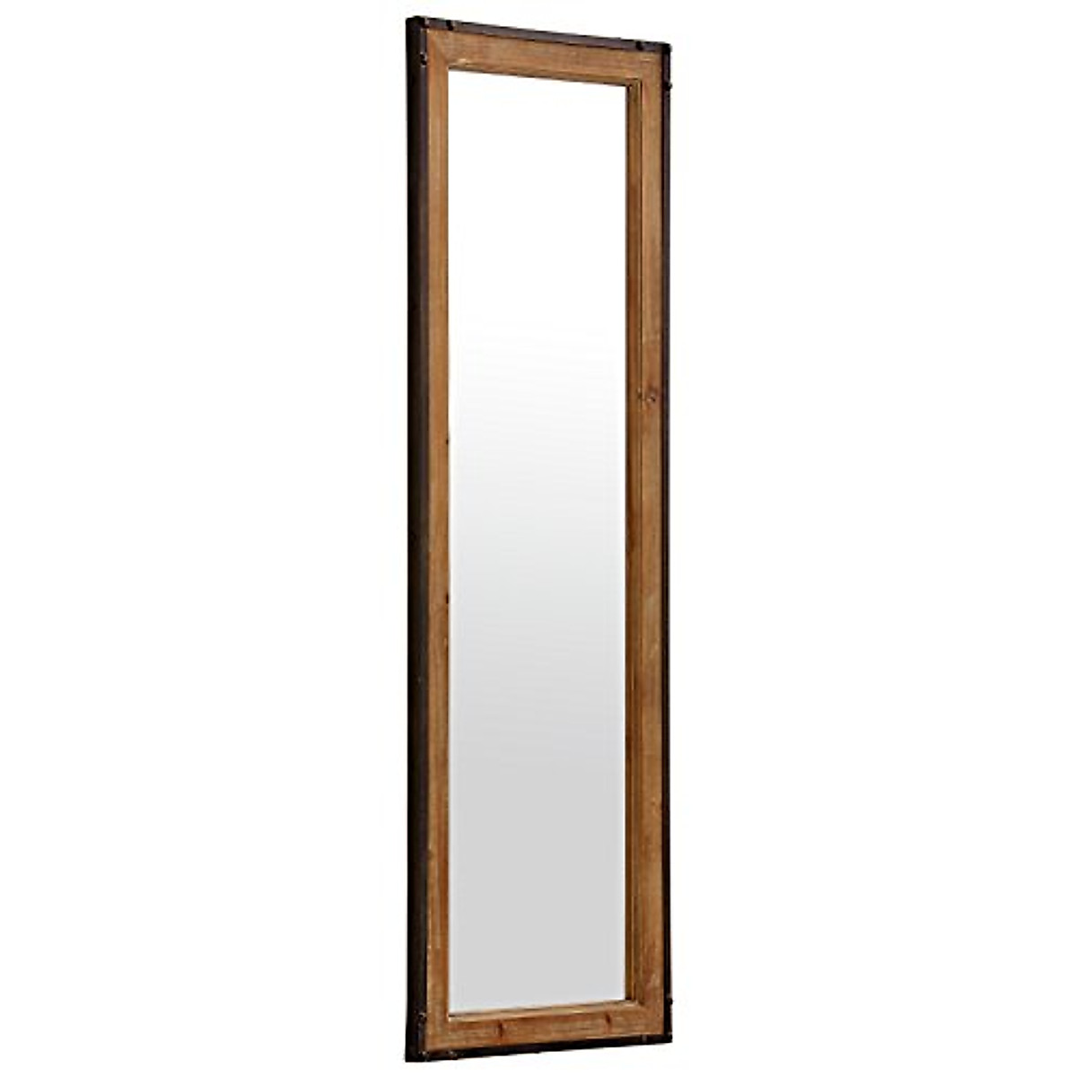 Amazon Brand - Stone & Beam Wood and Iron Hanging Wall Mirror, Glass, Rectangular, 13.75"L x 1.25"W