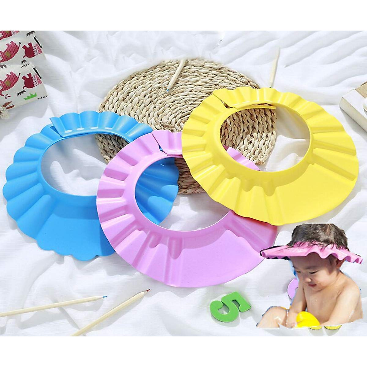 Baby Safe Shampoo Shower Bathing Wash Hair Shield Hat Protection Soft Cap Adjustable Visor Keep The Water Out of Their Eyes & Face Toddler Kids Children 1PCS (Pink)