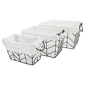 Admired By Nature Metal Storage Baskets-3-Piece Set of Decorative Nesting – 1 Small, 1 Medium, 1 Large, White and Black Basket