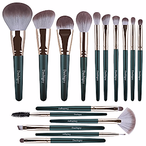 Makeup Brushes, Daubigny 16Pcs Complete Green Premium Synthetic Makeup Brush Set with Professional Foundation Brushes Powder Concealers Eye shadows Blush Makeup Brush for Perfect Makeup