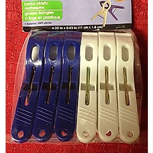 Clothes Pins Jumbo Plastic Clothespins Huge 4 1/3" Holds Heavy Laundry - 6 Pack