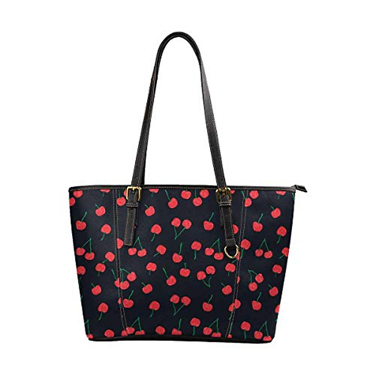 InterestPrint Cherries Pattern Casual Ladies Shoulder Bag for Shopping PU Leather Handbags