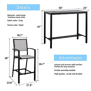 Shintenchi Patio Dining Sets, All Weather Textile Fabric Outdoor High Stool Bistro Set with 4 Bar Chairs and High Glass Table for Home, Backyard, Garden, Lawn, Porch, 5 Pieces