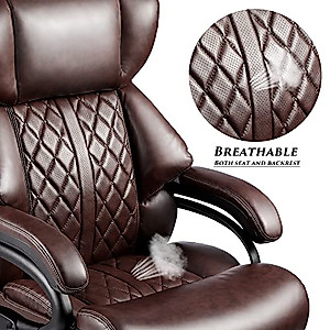 WILLMITA 400lbs Big and Tall Office Chair for Heavy People Executive Office Chair Wide Spring Seat Home Office Desk Chair with Heavy Duty Casters 360 Swivel Chair Computer PU Leather Chair (Brown)