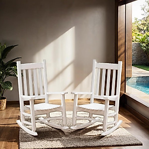 BplusZ Child Rocking Chairs Set of 2 Kid's Toddler Wooden Comfy Rockers Furniture Indoor Outdoor Patio Porch Balcony Reading Room for Baby Children Ages 6-10, White