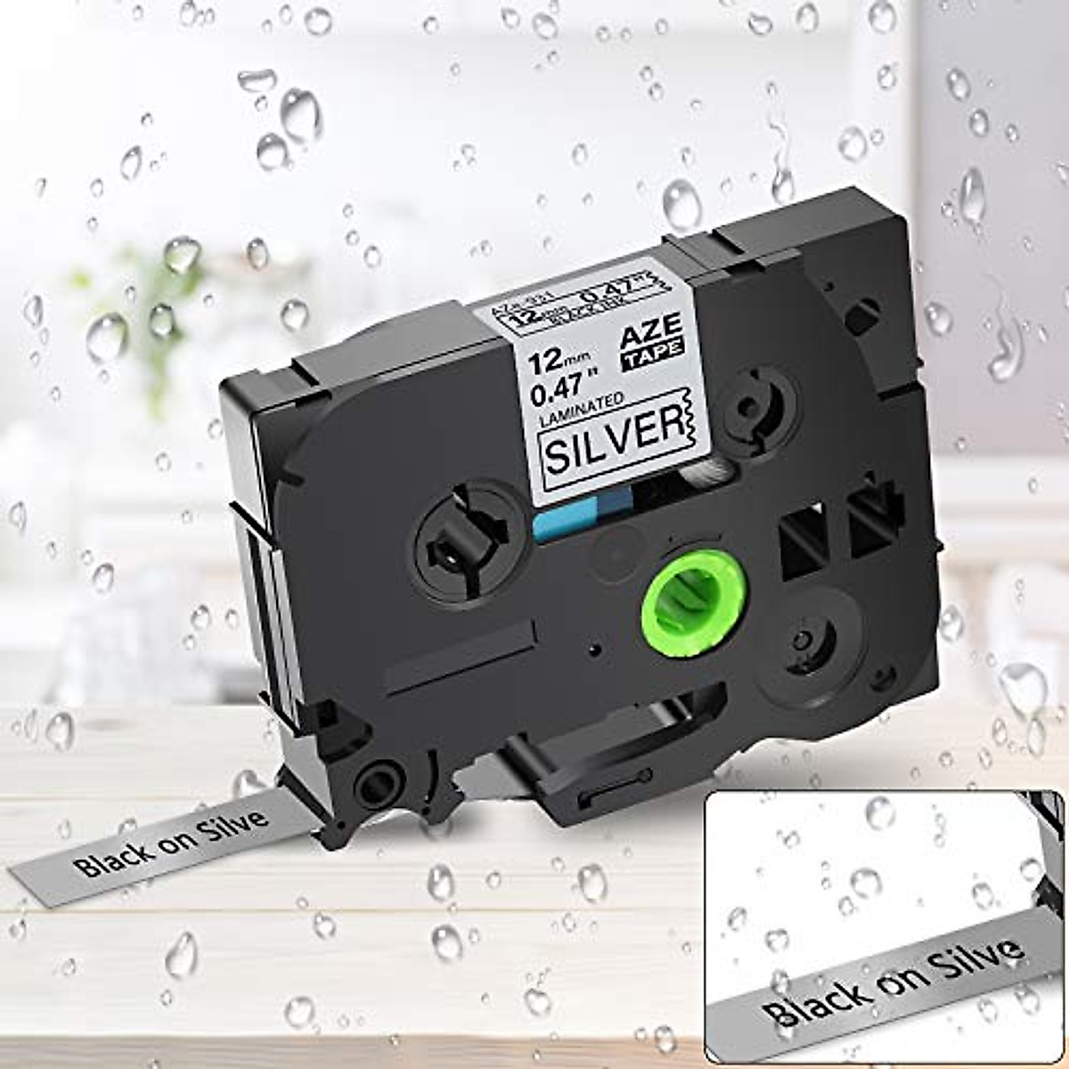 GREENCYCLE 2 Pack Replacement AZE Tapes 12mm 0.47 Inch 1/2" Black on Silver Laminated Label Tape TZe-931 TZe931 TZ931 TZ-931 Compatible for Brother Cube PTD210 PTD600 PTH110 PT1230 Label Maker