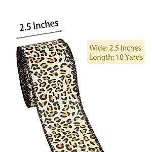 Leopard Ribbon Wired, 2.5 Inch Leopard Print Ribbon, Burlap Cheetah Ribbon for Home Decor, Gift Wrap, DIY Craft