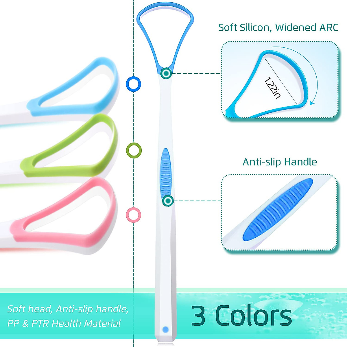 4pcs Tongue Scraper, Tongue Cleaners (1 pcs Stainless Steel, Red Blue Green silicone tounge scrappers), Reduce Bad Breath (Medical Grade), 100% BPA Free Metal Tongue Scrapers Fresh Breath fastly
