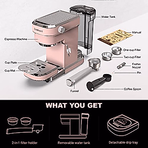 Laekerrt Espresso Machine 20 Bar Espresso Maker CMEP01 with Milk Frother Steam Wand, Professional Expresso Machine for Cappuccino and Latte (Pink) Gift for Coffee Lovers, Girl Friend, Daughter, Mom