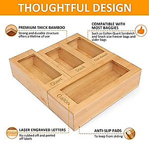 FamRica Ziplock Bag Storage Organizer Bamboo Ziplock Bag Organizer for Drawer, Baggie Holder Compatible with Gallon Quart Snack and Sandwich Size Storage Bags, Freezer Bags and Slider Bags