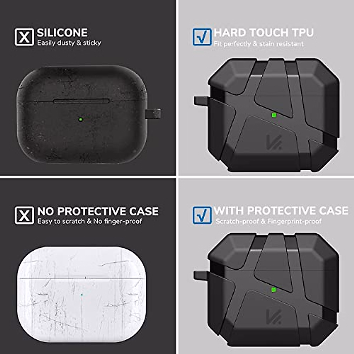 KMMIN Airpods 3rd Generation Case with Keychain Hard TPU Full-Body Rugged Protective Airpod Case 3rd Generation Airpod 3 Case for Men Women Wireless Charge Front LED Visible-Black